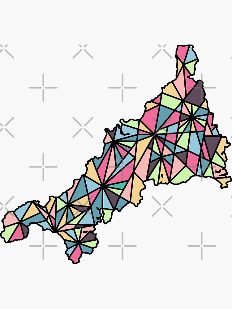 "Geometric Cornwall Map Art Pink Blue Coral" Sticker for Sale by ...