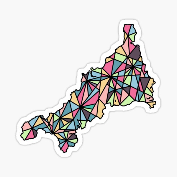 "Geometric Cornwall Map Art Pink Blue Coral" Sticker for Sale by ...