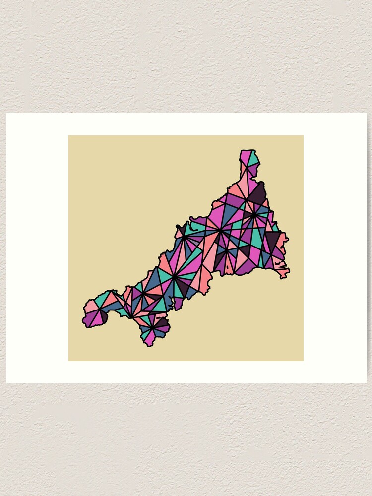 "Geometric Cornwall Map Art Pink Peach" Art Print for Sale by ...