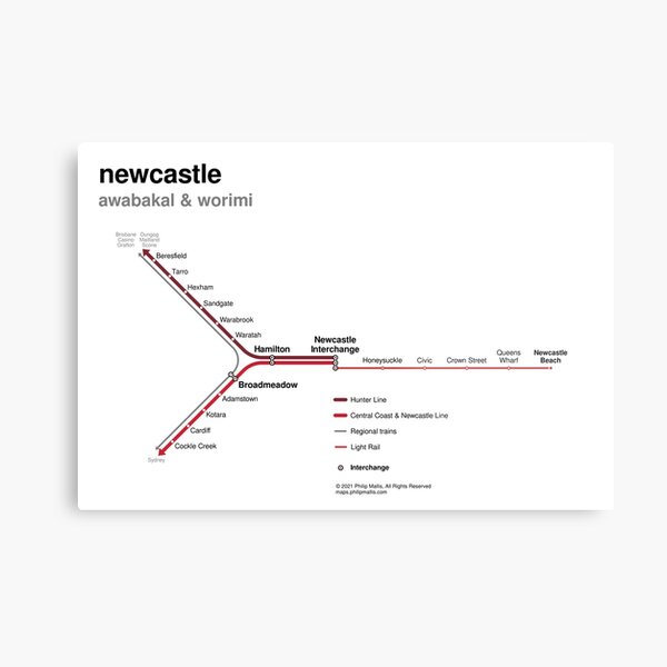 "Newcastle rail network map" Metal Print for Sale by Philip Mallis ...