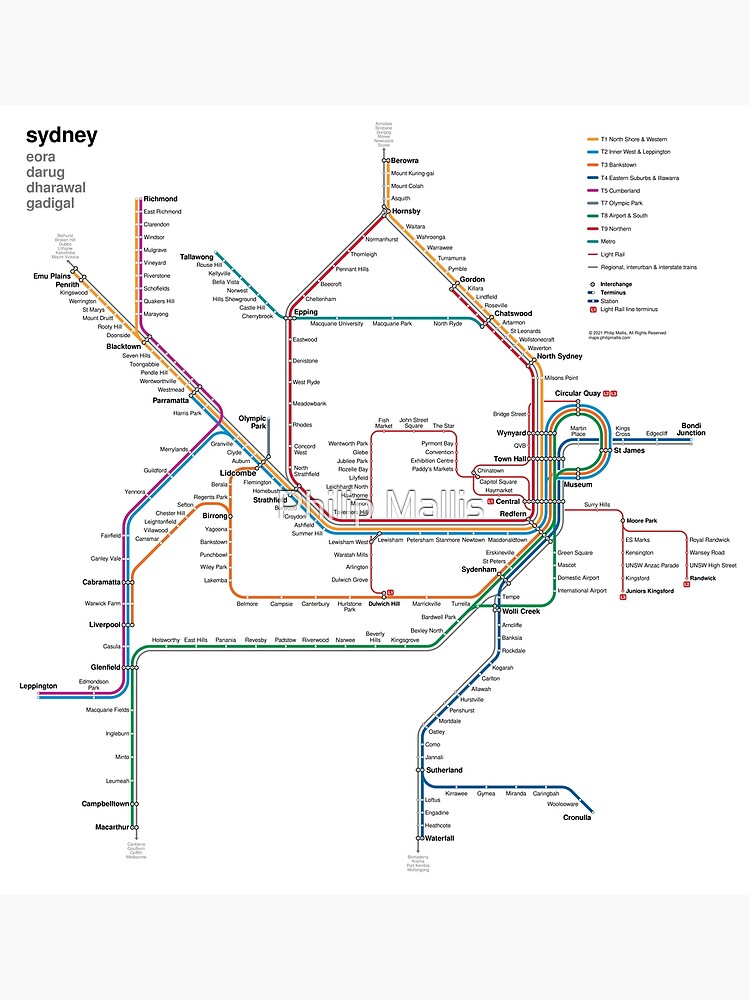 "Sydney rail network map" Photographic Print for Sale by Philip Mallis ...