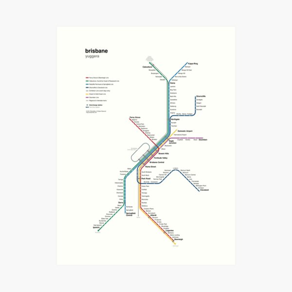 "Brisbane rail network map" Art Print by pmallis | Redbubble