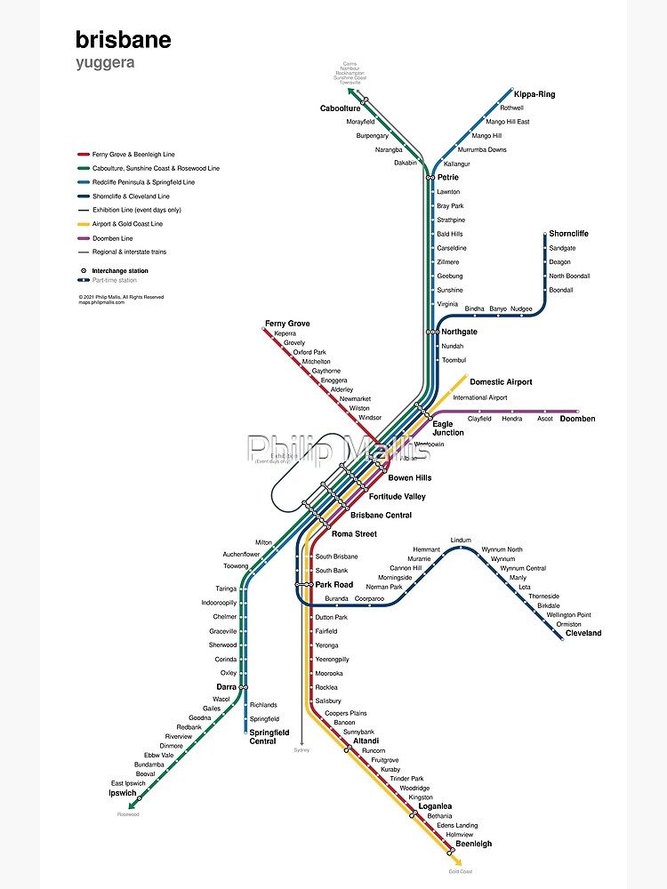 "Brisbane rail network map" Art Print by pmallis | Redbubble