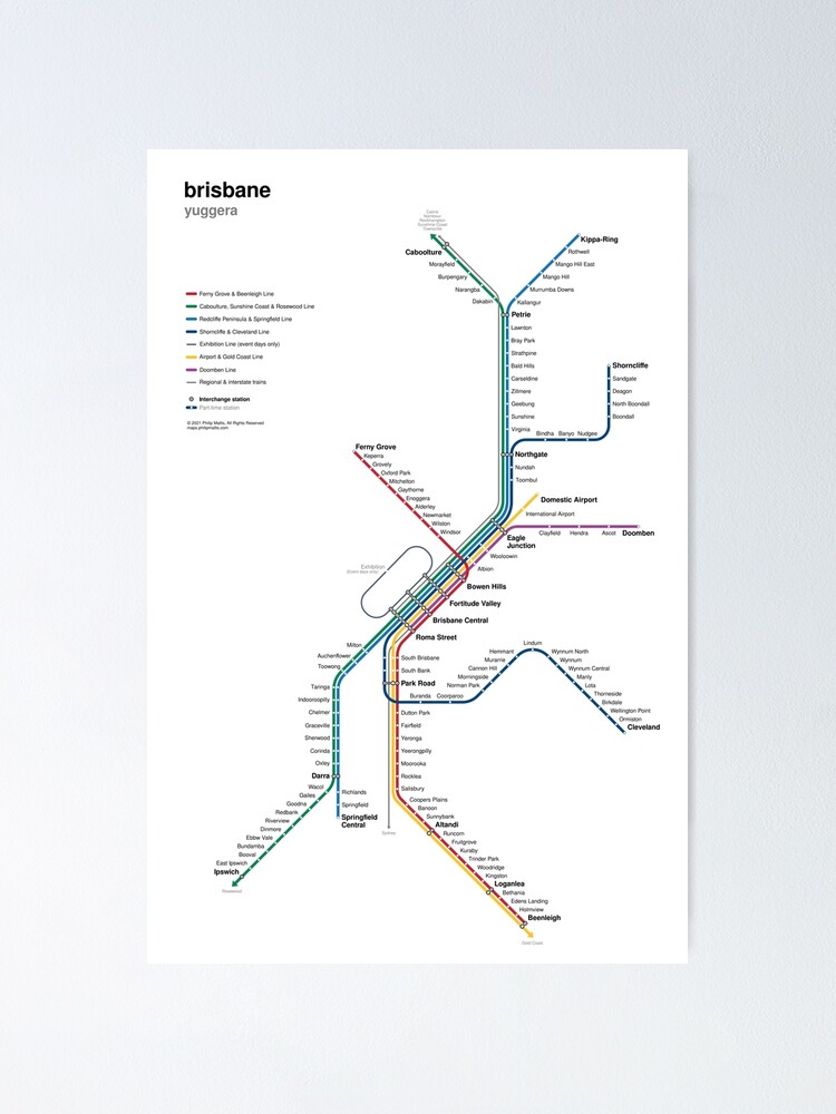 "Brisbane rail network map" Poster for Sale by Philip Mallis | Redbubble