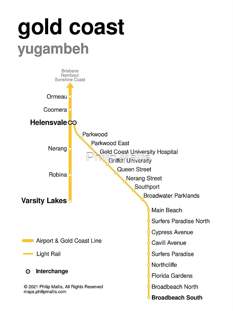 "Gold Coast rail network map" Poster for Sale by Philip Mallis | Redbubble