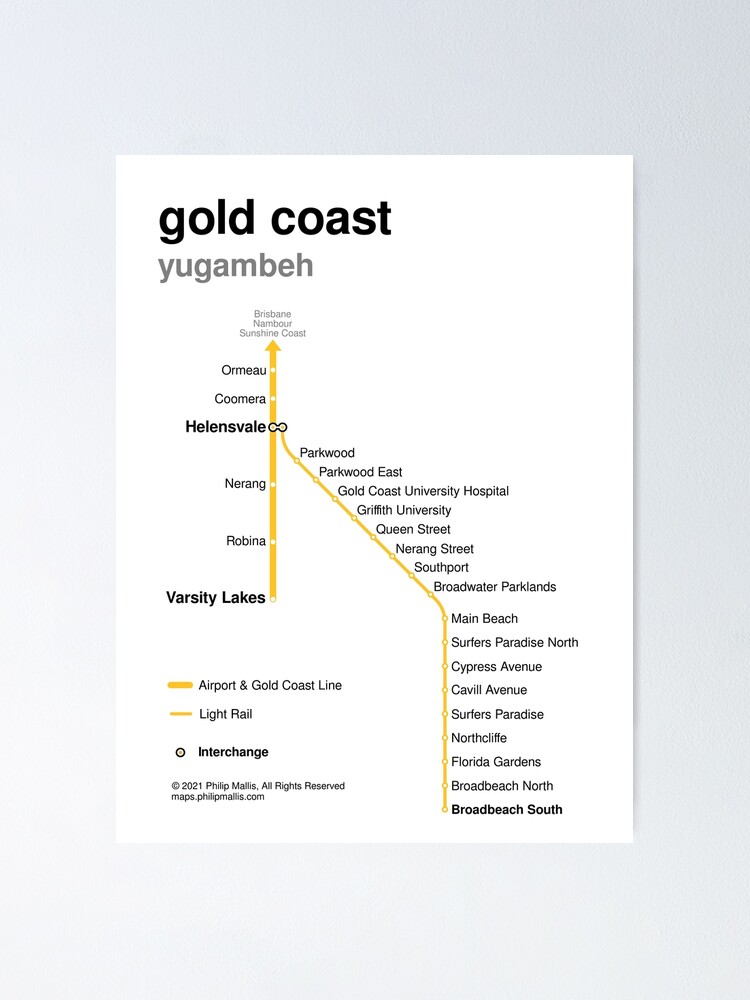 "Gold Coast rail network map" Poster for Sale by Philip Mallis | Redbubble