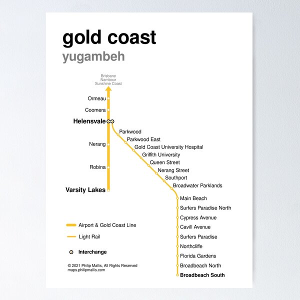 "Gold Coast rail network map" Poster for Sale by Philip Mallis | Redbubble