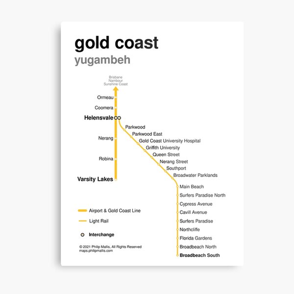 "Gold Coast rail network map" Metal Print by pmallis | Redbubble