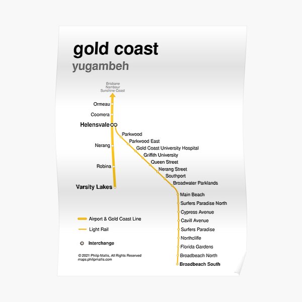 "Gold Coast rail network map" Poster for Sale by pmallis | Redbubble