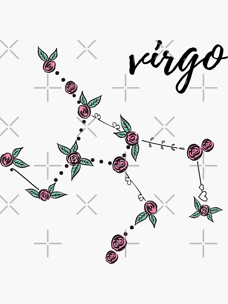 "Virgo Zodiac Sign Constellation Roses and Hearts Doodle" Sticker for ...