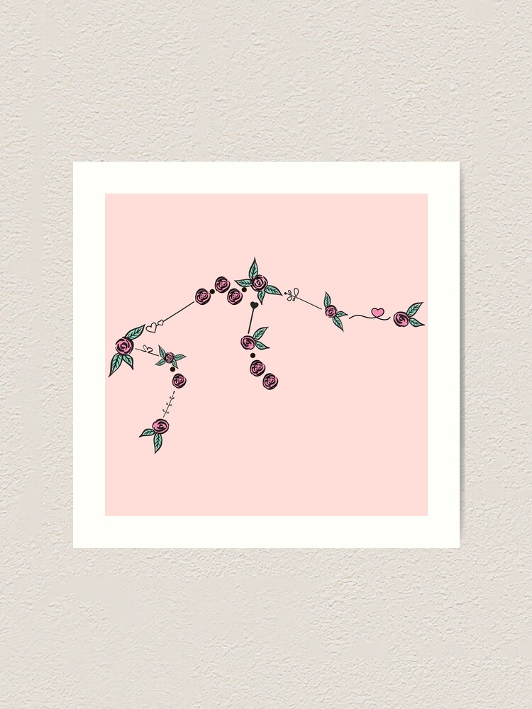 "Aquarius Zodiac Sign Constellation Roses and Hearts Doodle" Art Print ...