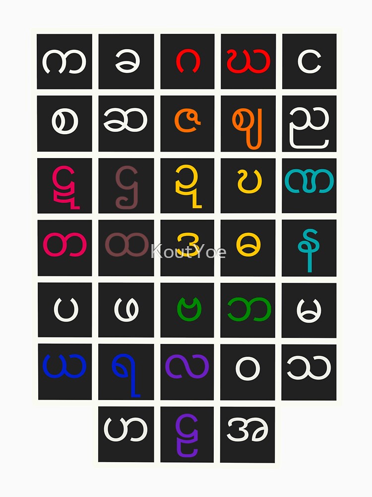 "Burmese Alphabet Chart" T-shirt for Sale by KoutYoe | Redbubble ...