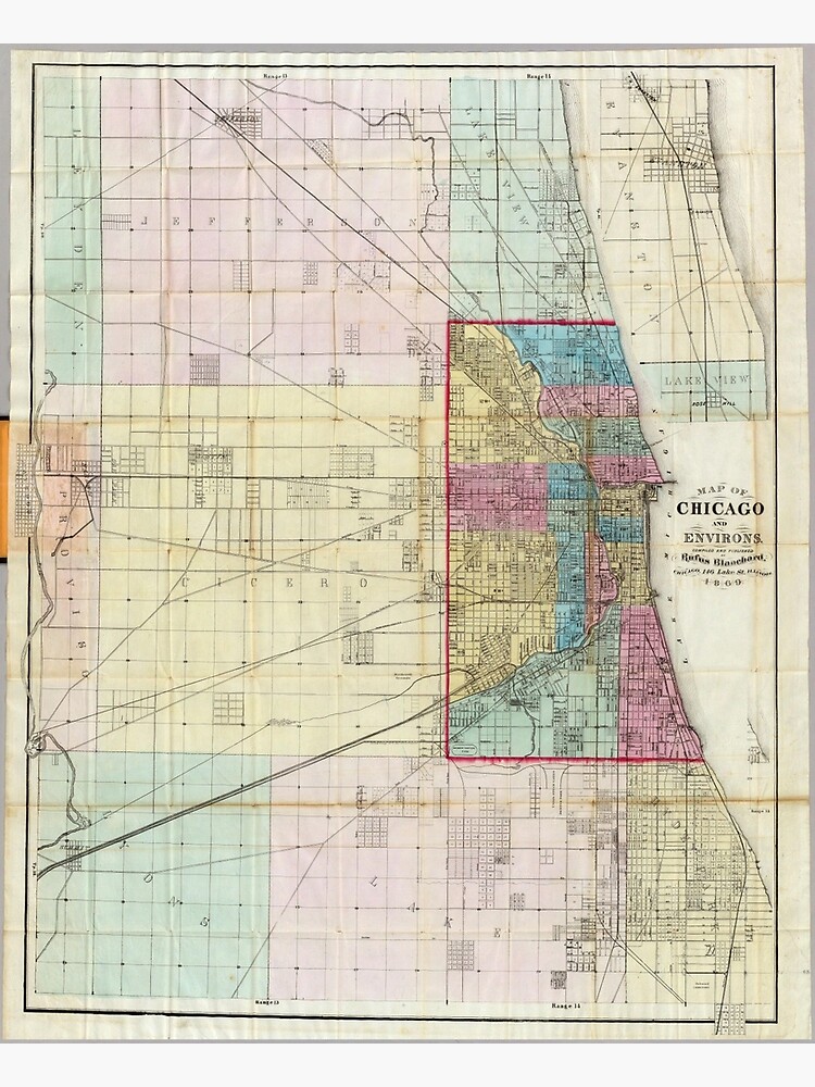 "Vintage Map of Chicago (1869) " Poster by BravuraMedia | Redbubble