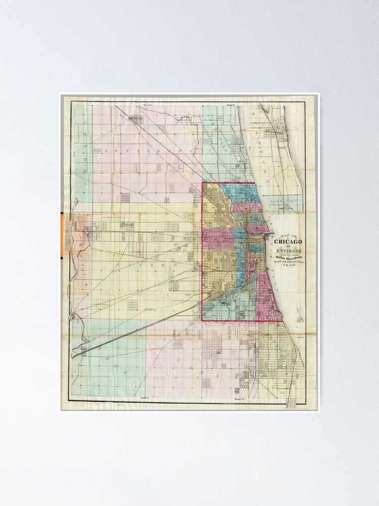 "Vintage Map of Chicago (1869) " Poster by BravuraMedia | Redbubble