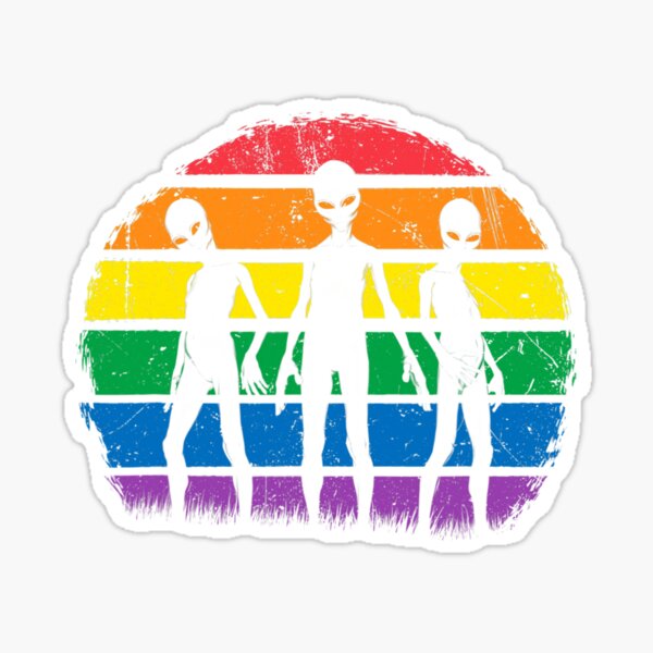 "Gay Aliens Trio Lgbt Pride Month Rainbow Flag Equality Ufo" Sticker ...