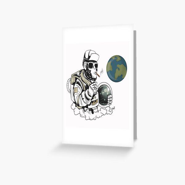 "Monkey Smoking Cigar in space - astronaut Ape" Greeting Card for Sale ...