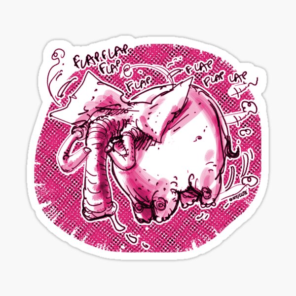 "flying pink elephant cartoon style illustration" Sticker by anticute ...