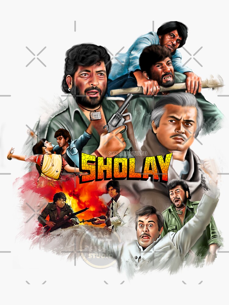"Sholay Painting " Sticker for Sale by Sansahota | Redbubble