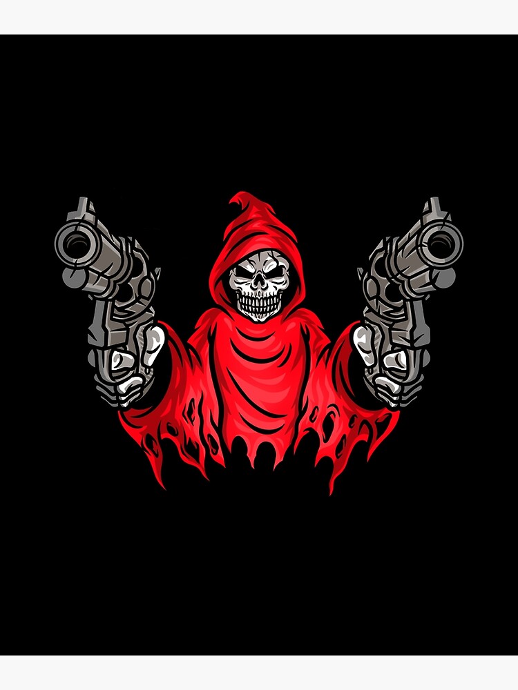 "Furious skeleton in red robe with two guns ready to shoot" Poster by ...