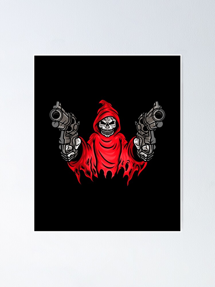 "Furious skeleton in red robe with two guns ready to shoot" Poster by ...