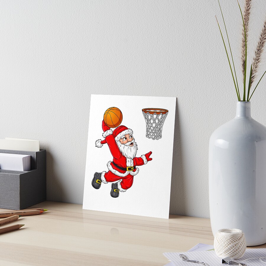 "Christmas Santa Claus Dunking A Basketball Funny Xmas" Art Print for ...
