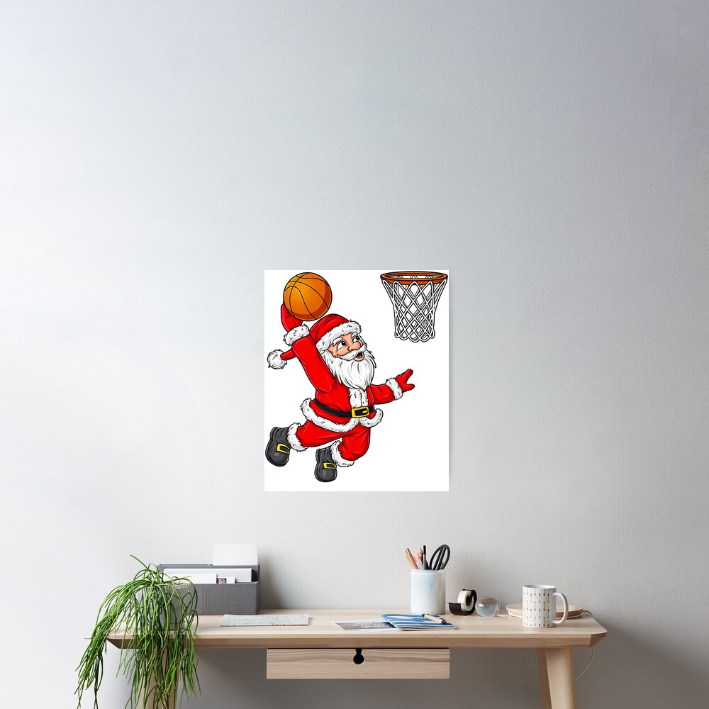 "Christmas Santa Claus Dunking A Basketball Funny Xmas" Art Print for ...