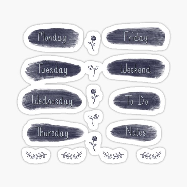 "Sticker Set for Bujo or Calendar with Weekdays & Decorative Plant ...