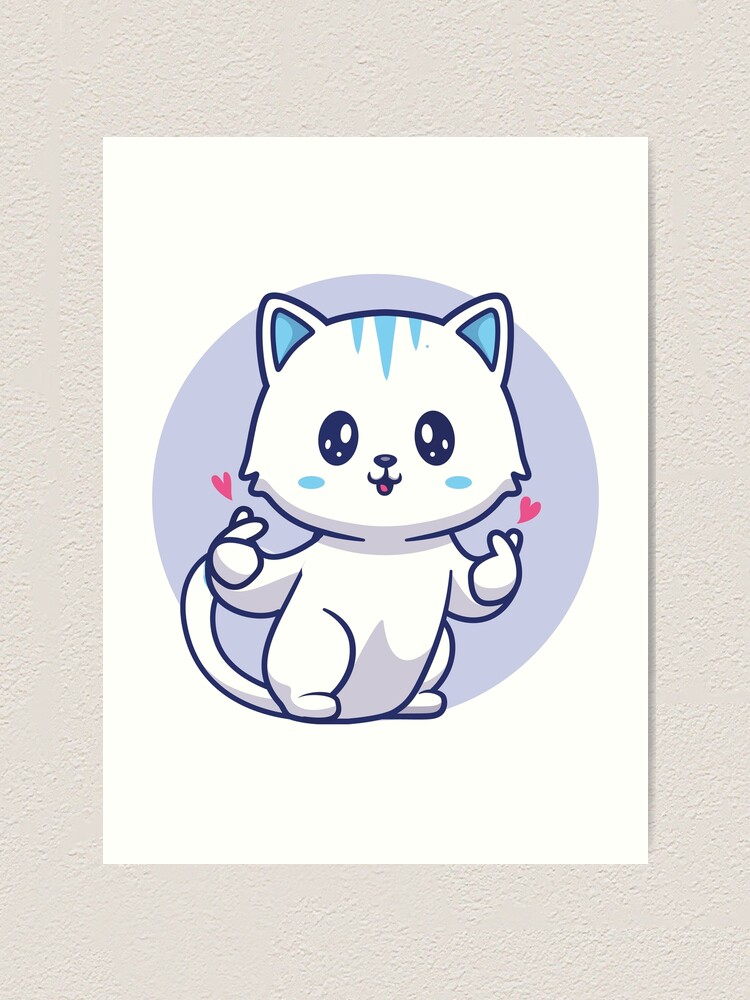 "cute japanese cat with love sign hand anime kawaii cat" Art Print for ...