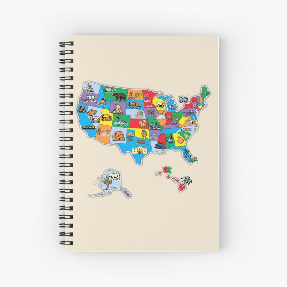 Cuaderno de espiral «Mapa de Estados Unidos de América, monumentos ...