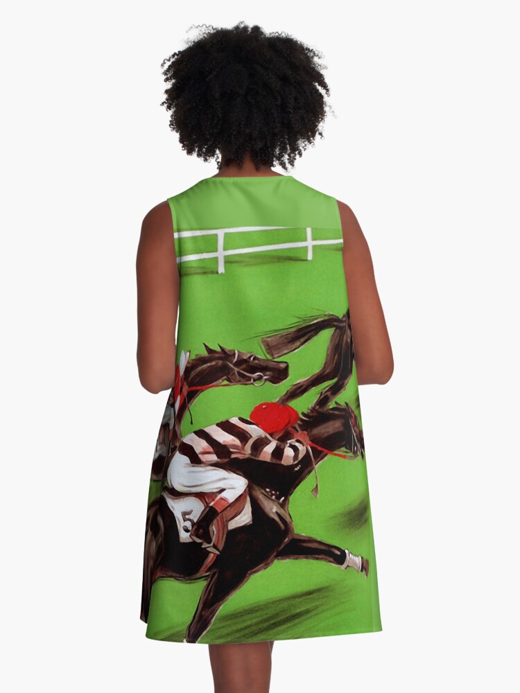 "Vintage horse racing sport and travel advert" A-Line Dress for Sale by ...