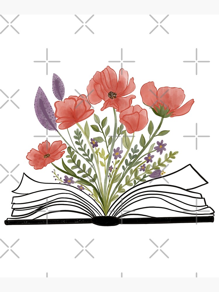 "Watercolor Open Book with Florals Red Flowers" Poster for Sale by ...