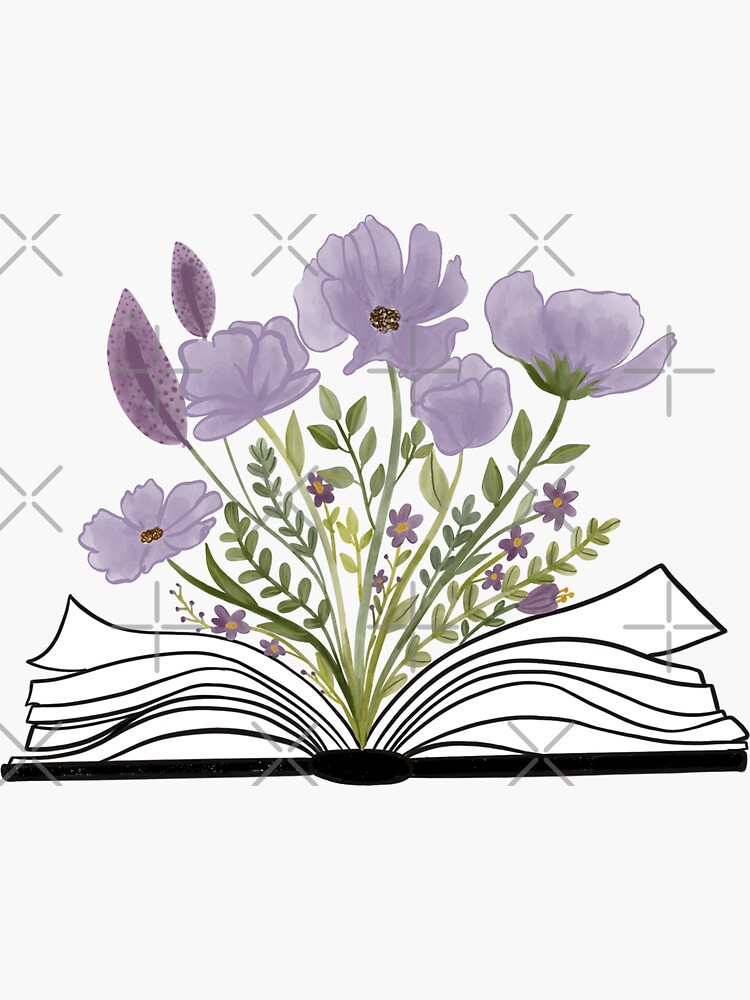 "Watercolor Open Book with Florals Purple Flowers" Sticker for Sale by ...