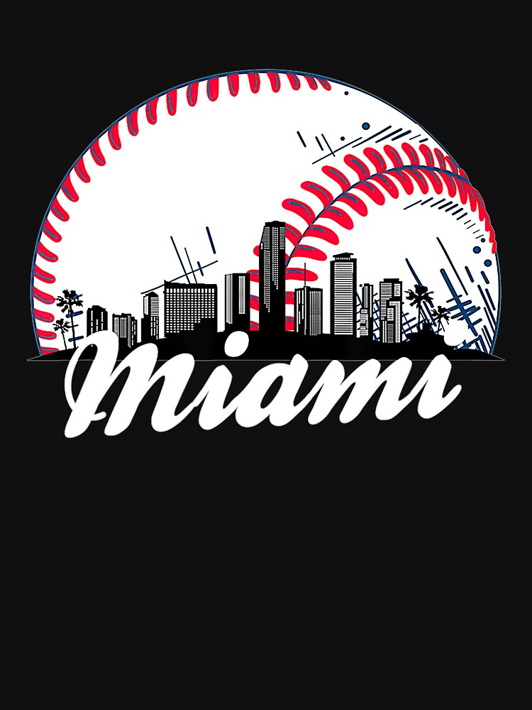"Miami Baseball Skyline Retro Miami Baseball Cityscape " T-shirt by ...