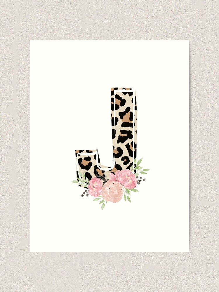 "Leopard Cheetah Alphabet Letter J - Floral Alphabet Letter J" Art ...