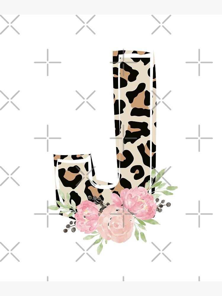 "Leopard Cheetah Alphabet Letter J - Floral Alphabet Letter J" Art ...