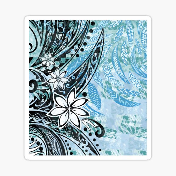 "Retro Hawaiian - Samoan Ocean Blue Tribal Leaves " Sticker for Sale by ...