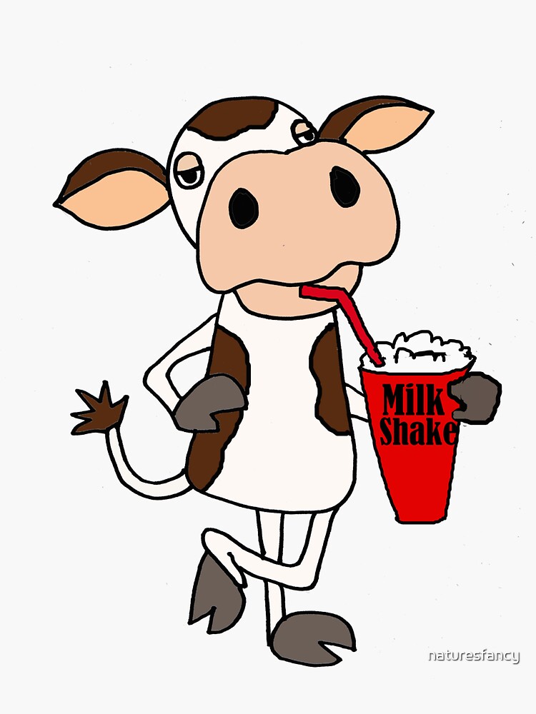 "Funny Cow Drinking Milkshake cartoon" Sticker by naturesfancy | Redbubble