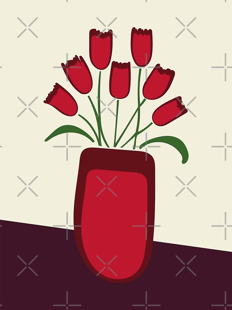 "Tulips in a Glass Vase, Minimalist Art Print, dark rust on a light ...