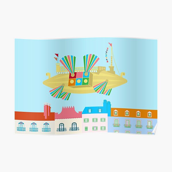 "Flapping Fans Dirigible Flying Machine Flying Over City" Poster for ...