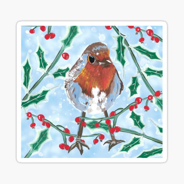 "Handsome Robin in Holly" Sticker for Sale by CJSCRAFTS | Redbubble