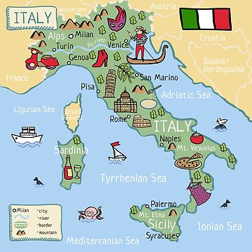 "Italy cartoon map" Art Print for Sale by Chuen | Redbubble