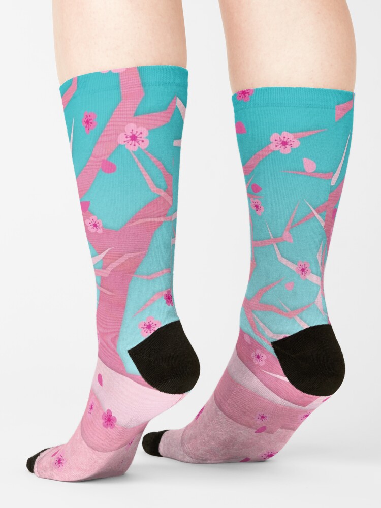 "Spring minimalist abstract landscape Pink trees Blue sky" Socks for ...