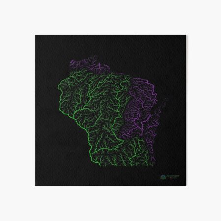 "Wisconsin River Basin Map in Rainbow Colours with Black Background ...
