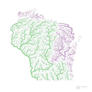 "Wisconsin River Basin Map in Rainbow Colours with White Background ...