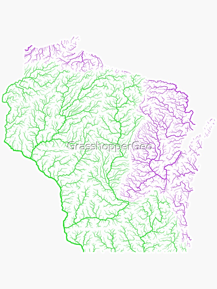 "Wisconsin River Basin Map in Rainbow Colours with White Background ...