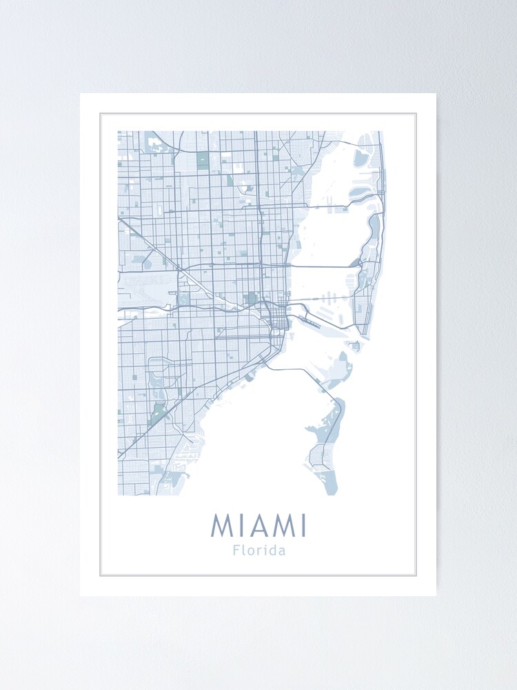 "Miami Map, Miami Florida, Blue Map Art" Poster for Sale by TheRedFinch ...