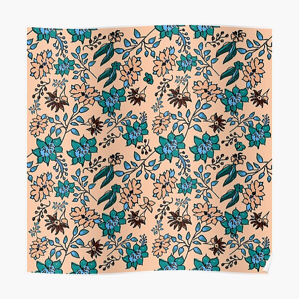 "Pink and Blue Boho Flowers" Poster by britwassef | Redbubble
