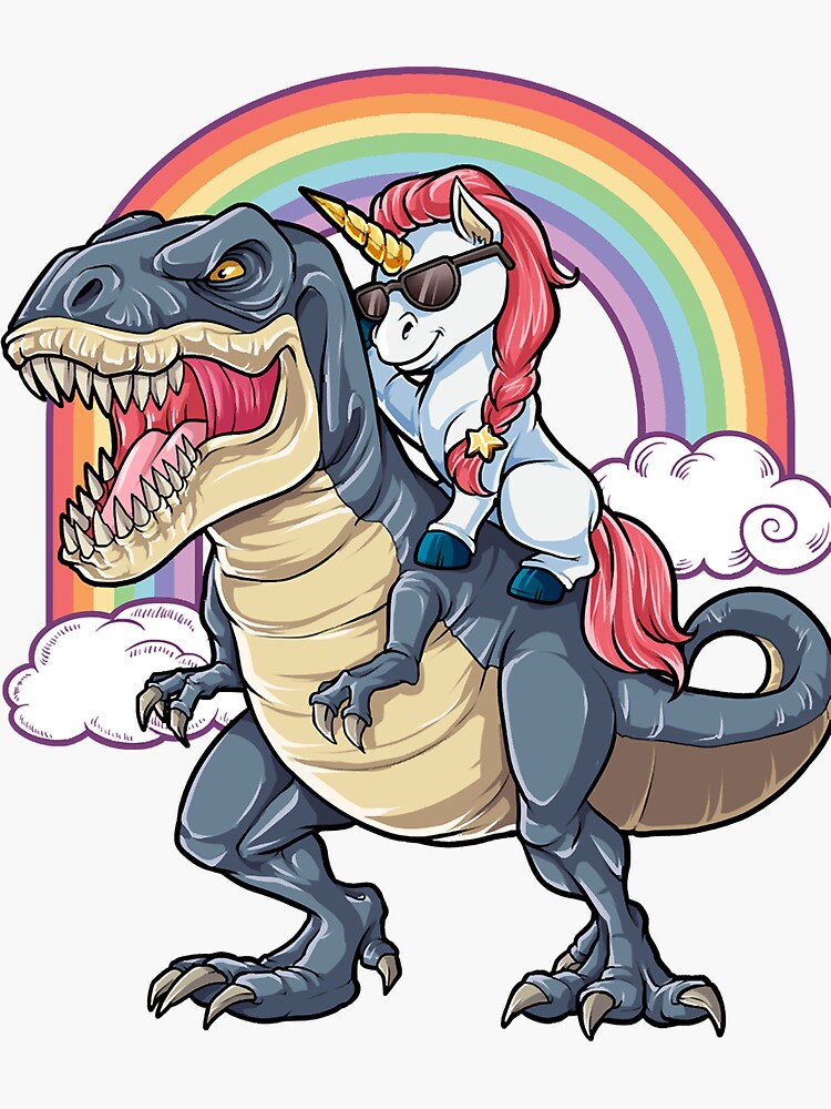 "Unicorn Riding Dinosaur T Shirt T-Rex Funny Unicorns Party Rainbow ...