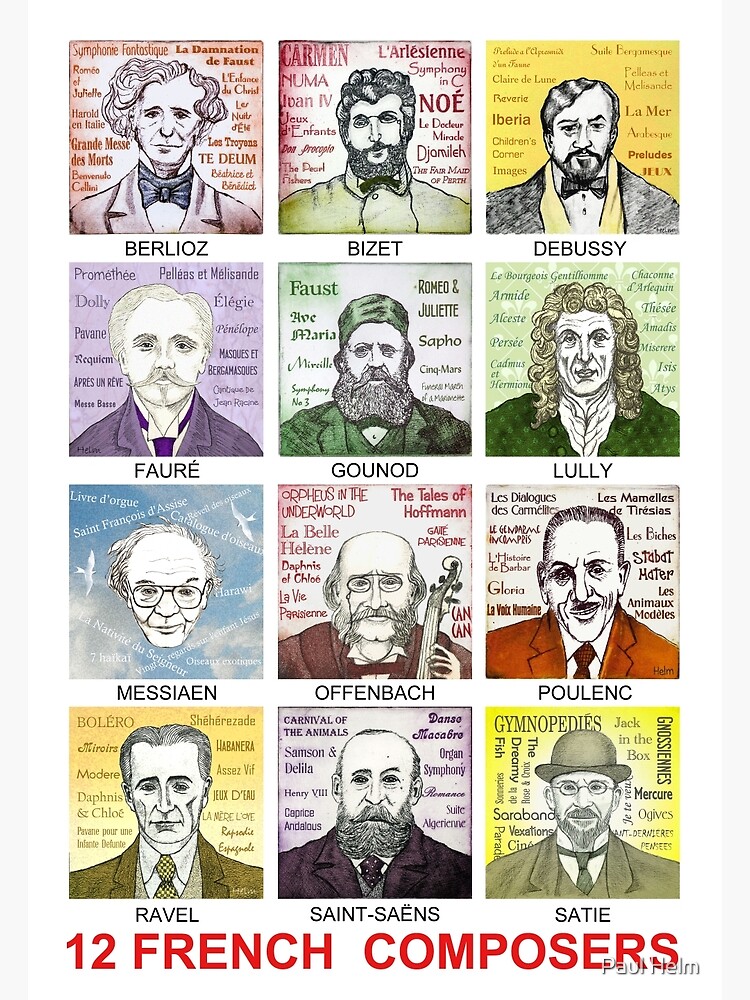 "12 French Composers" Poster for Sale by paulhelm | Redbubble