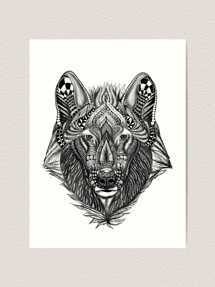 "Zen Doodle Wolf" Art Print by BHDigitalArt | Redbubble